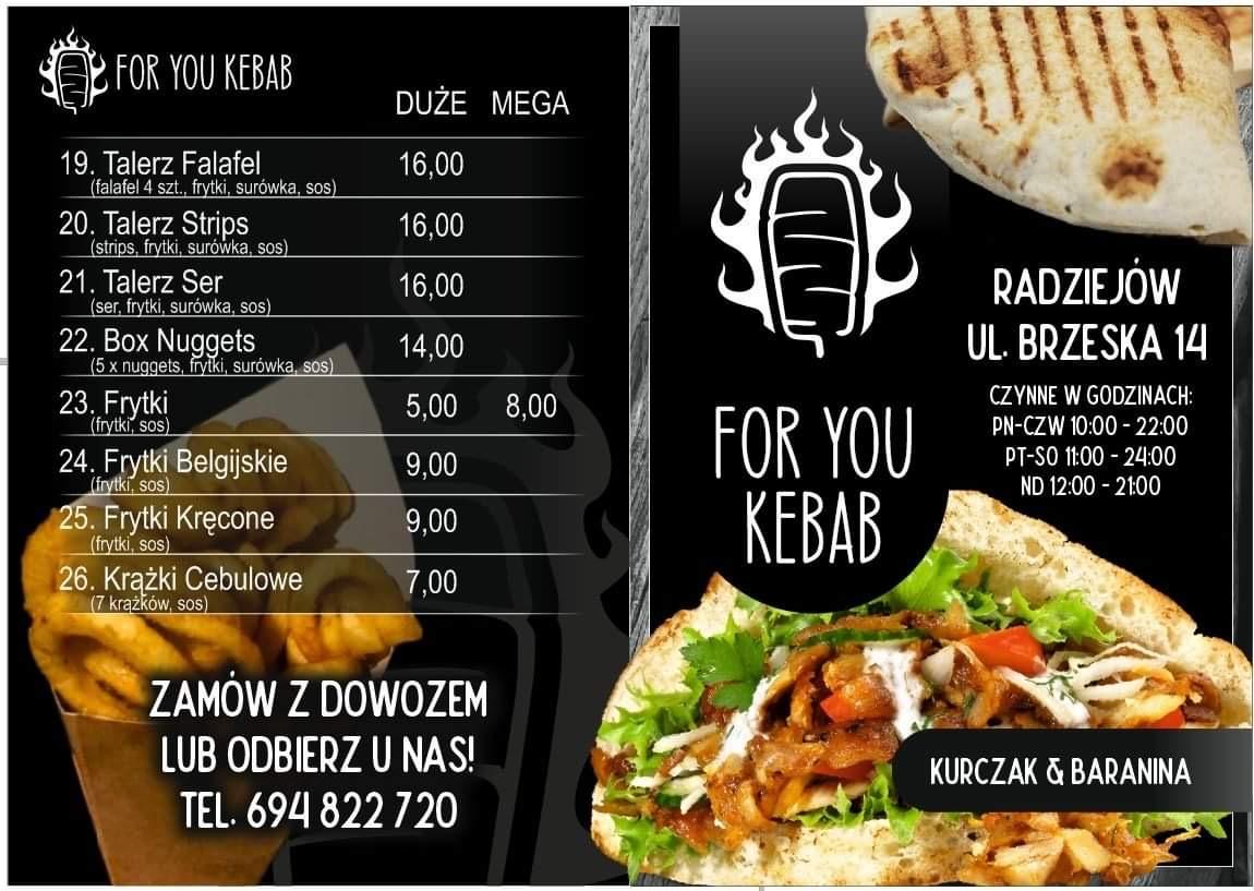 Menu at ForYou-Kebab restaurant, Radziejow