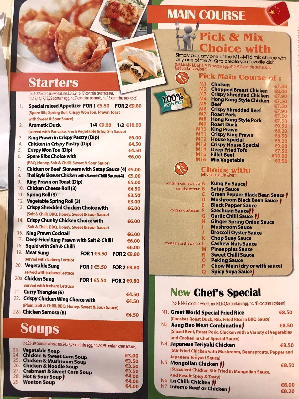 Menu at Great World Chinese Restaurant & Take Away, Muine Bheag