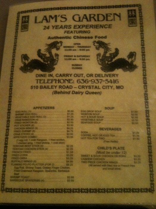 Menu at Lams Garden Restaurant, Crystal City
