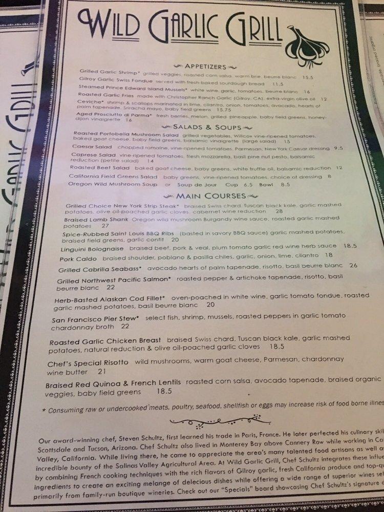Menu at Wild Garlic Grill pub & bar, Tucson, E Skyline Dr Suite 120