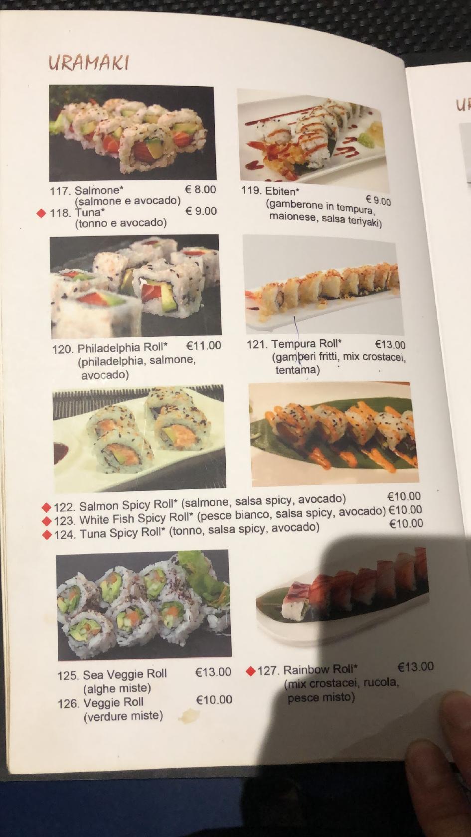 Menu da Zheng Sushi ristorante, Gallipoli