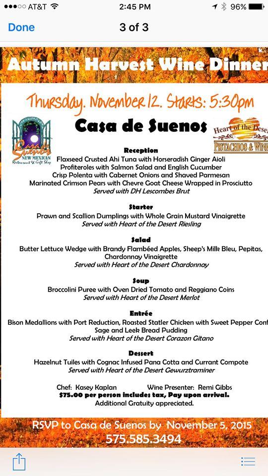Menu at Casa De Suenos restaurant, Tularosa