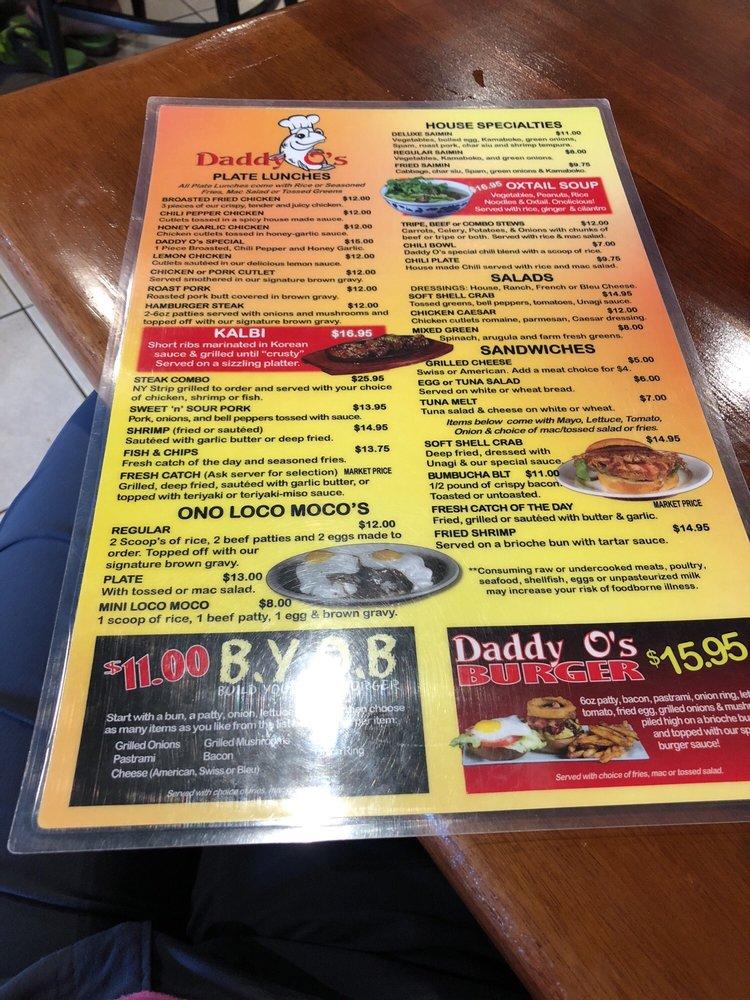 Menu at Daddy O's Restaurant, Lihue