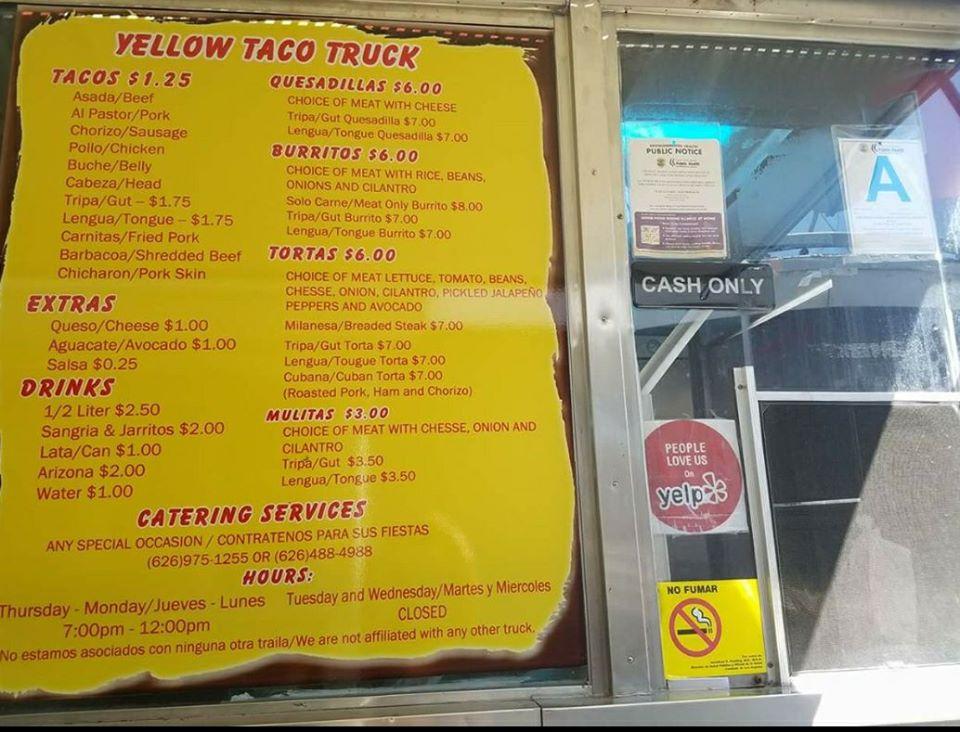 Menu at White Taco Truck restaurant, Rowland Heights, Jellick Ave