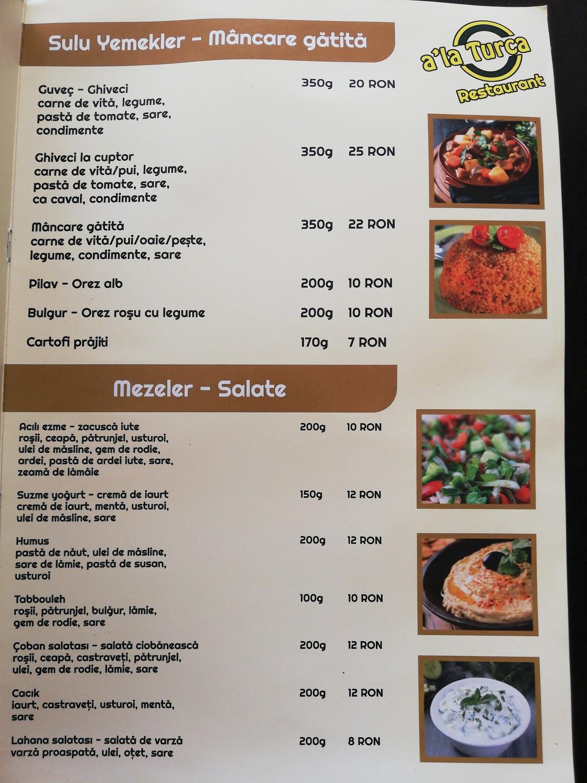 Menu at A La Turca restaurant Balotești, Bucharest