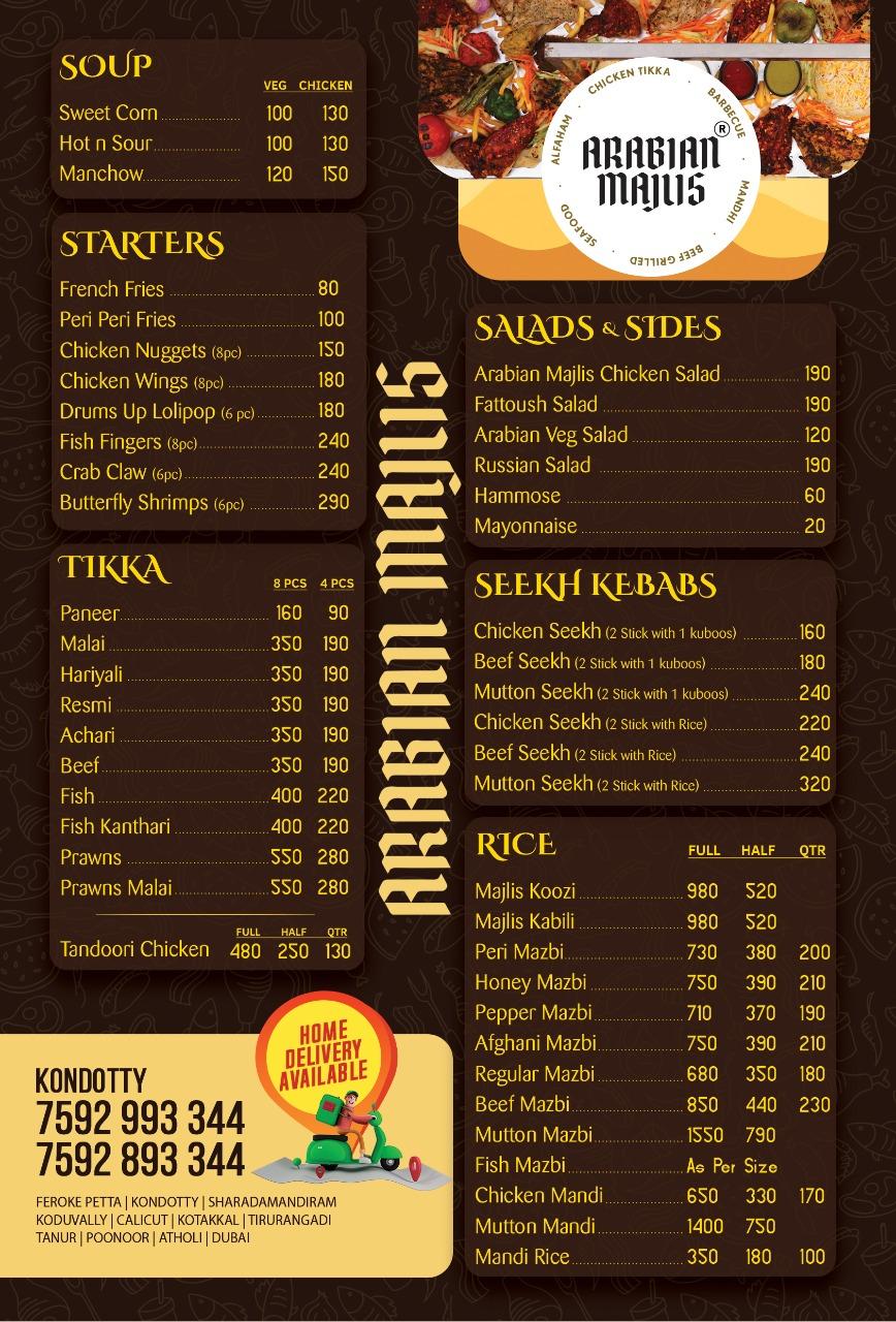 Menu at ARABIAN MAJLIS ATHOLI, Koliyottuthazham