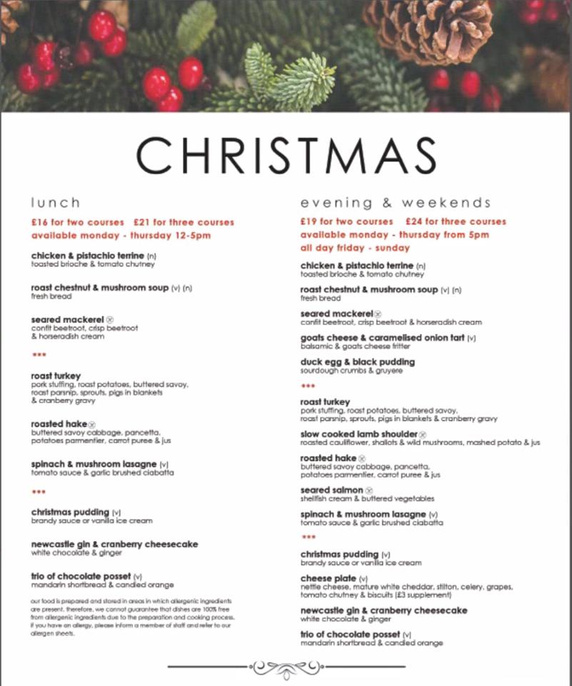 Menu at Barluga, Newcastle upon Tyne, 35 Grey St