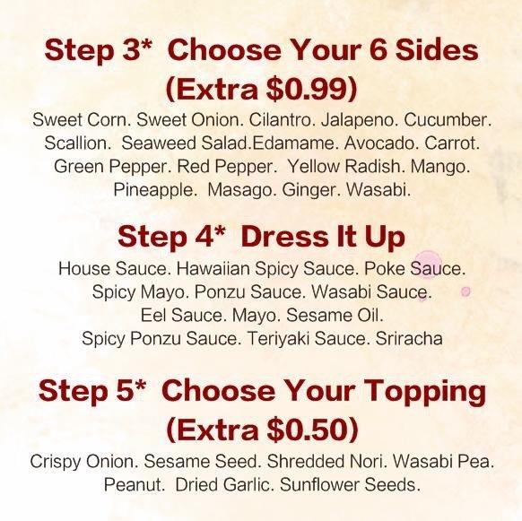 Menu at Poke King restaurant, Spokane, 905 S Grand Blvd