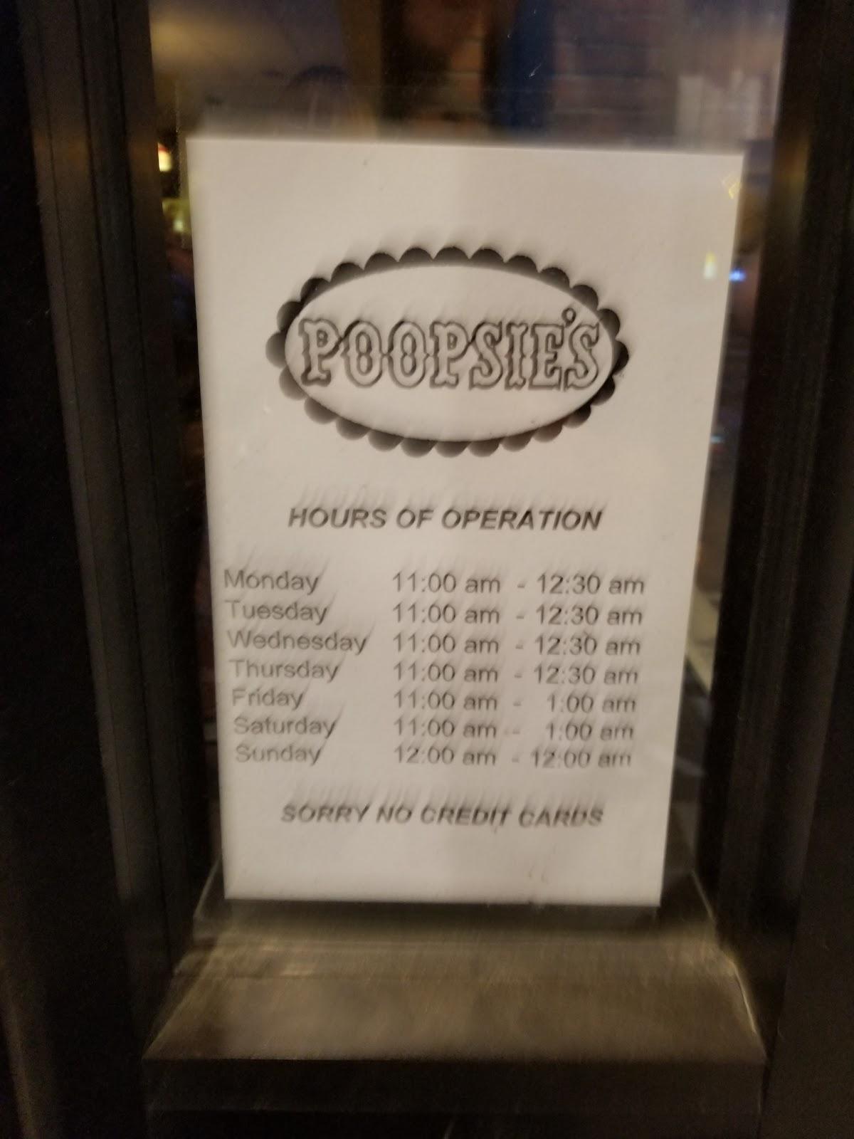 Menu at Poopsie's pub & bar, Pembroke
