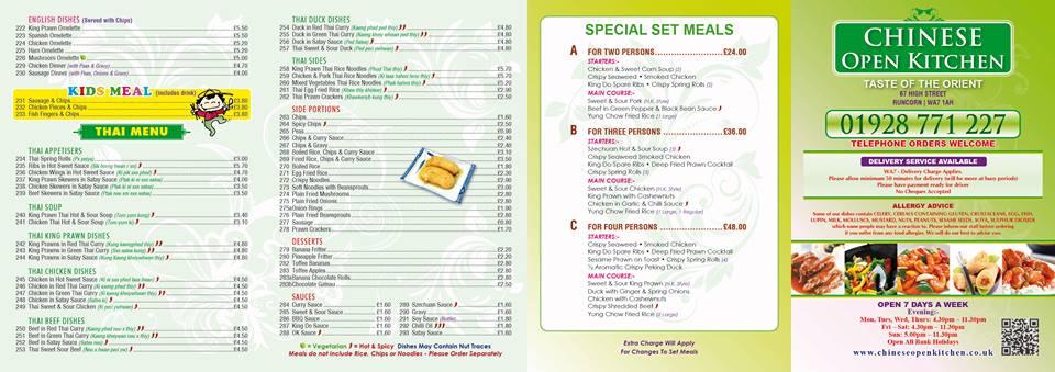 Menu at CHINESE OPEN KITCHEN Chinese Takeaway restaurant, Runcorn