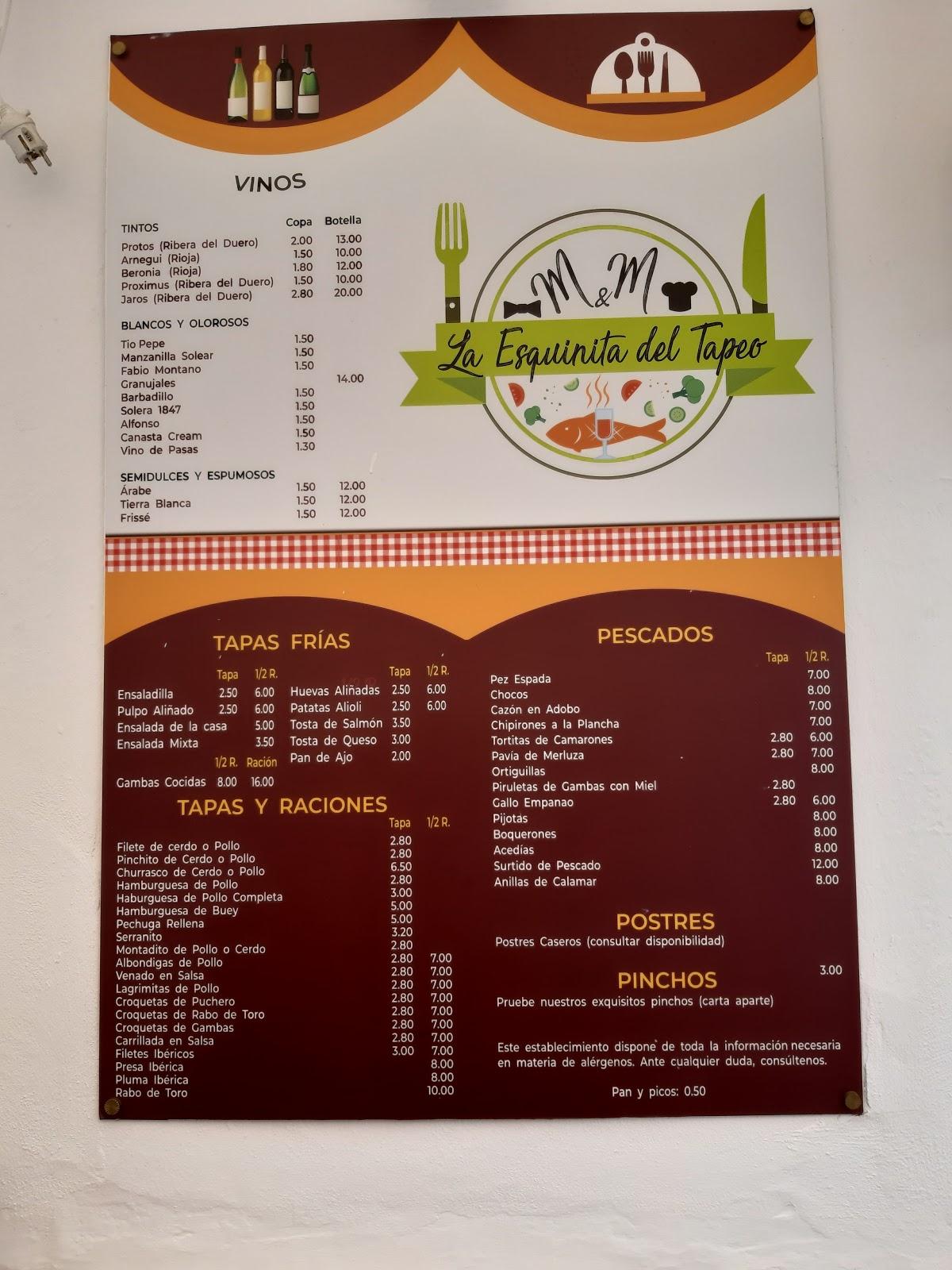 Menu at Cafeteria Milord, Prado del Rey