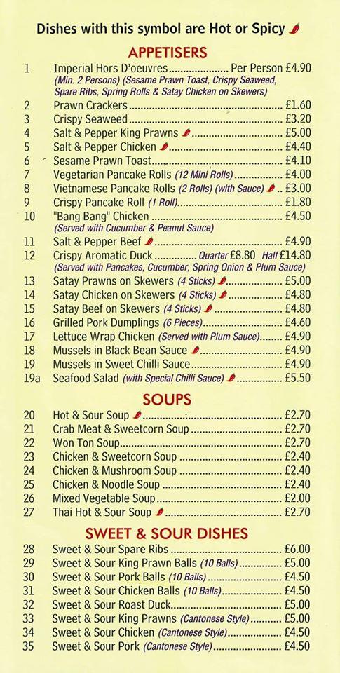 Carta del restaurante China Inn Takeaway, Westoning