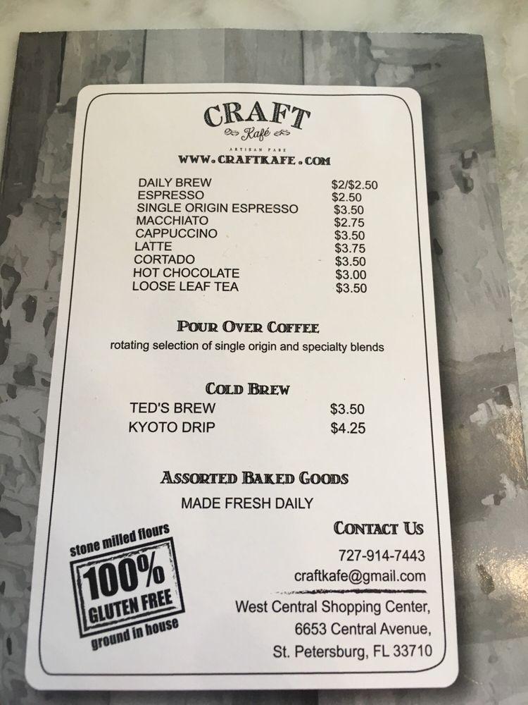 Menu at Craft Kafe cafe, Saint Petersburg, Central Ave