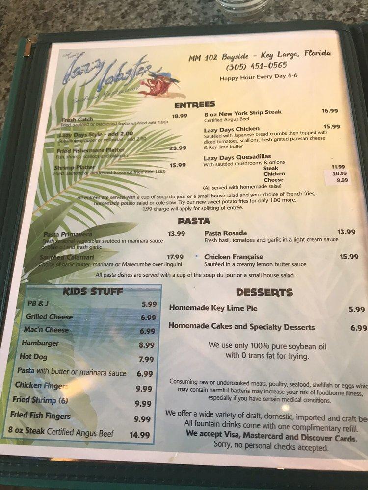 Menu at Lazy Lobster Seafood Restaurant, Key Largo