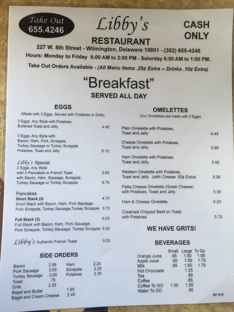 Menu at Libby's Restaurant, Wilmington