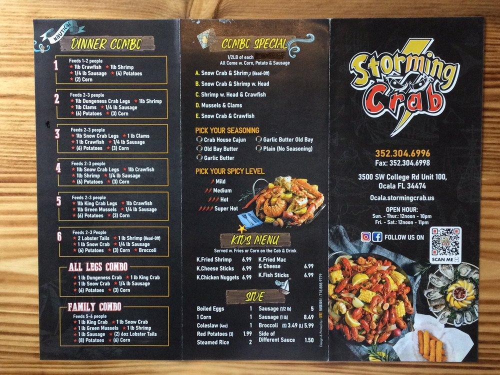 Menu at Storming Crab restaurant, Ocala
