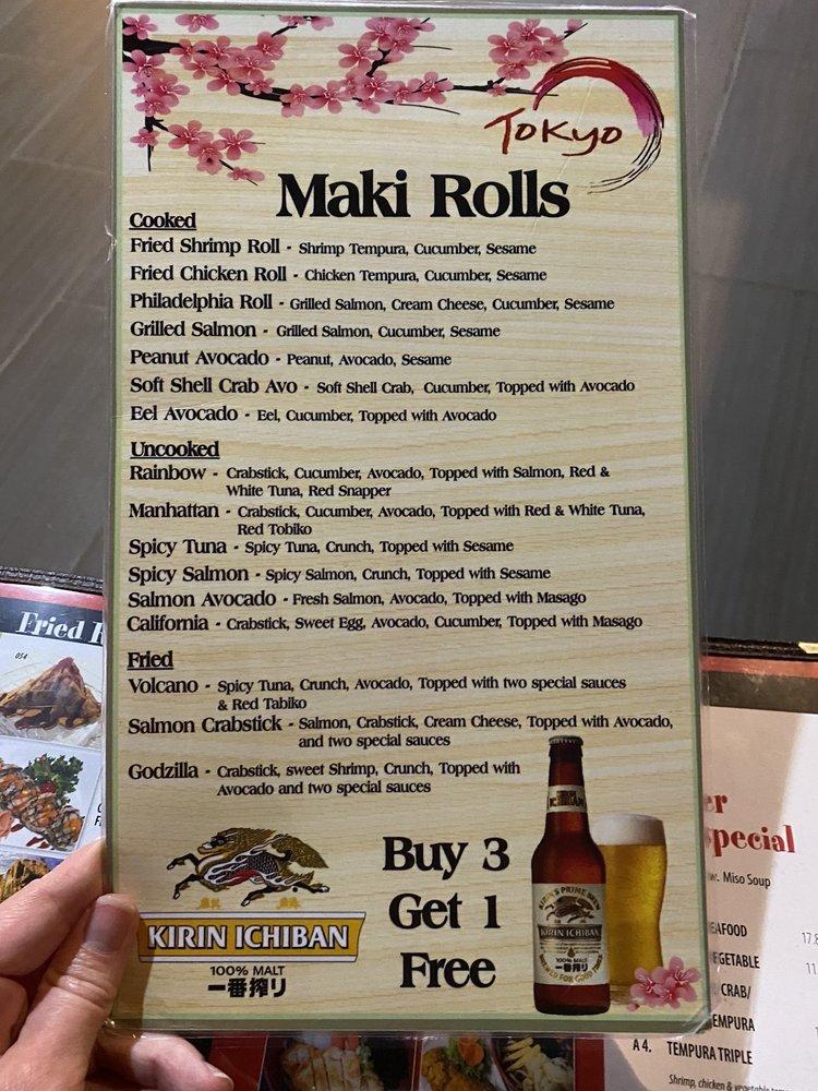 Menu at Tokyo Japanese Cuisine restaurant, Yankton