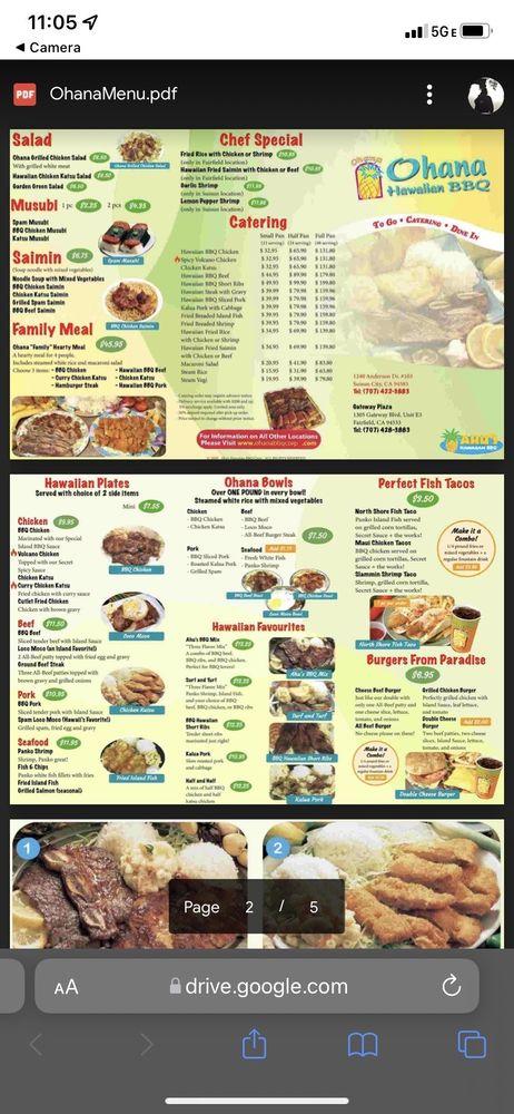 Menu at Ohana Hawaiian BBQ, Suisun City
