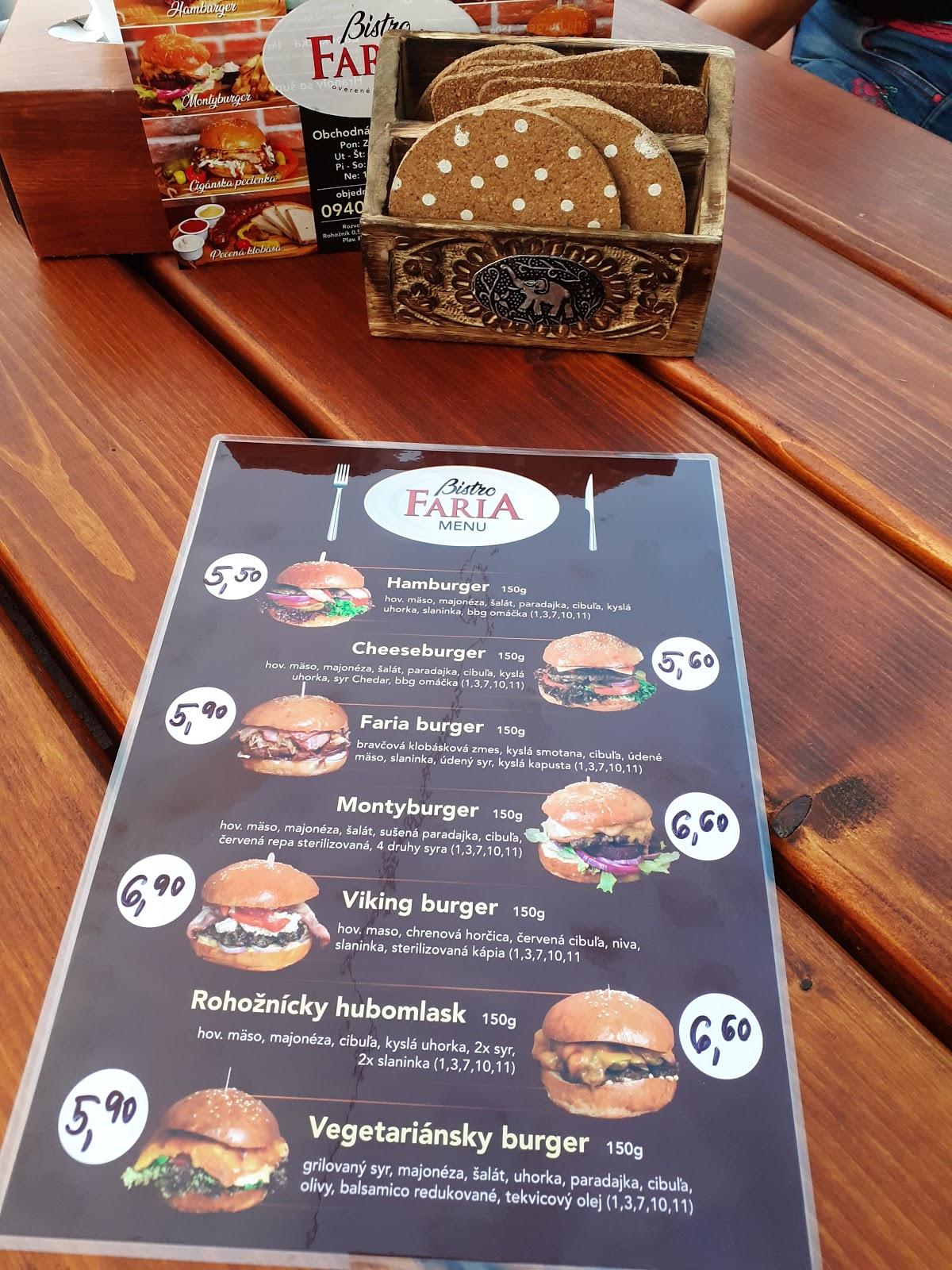 Speisekarte von Bistro FARIA Rohožník restaurant, Rohožník