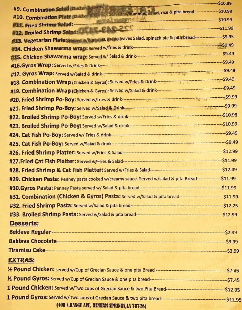 Menu at Cafe Green, Denham Springs