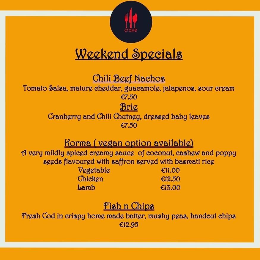 Menu at Crave restaurant, Navan