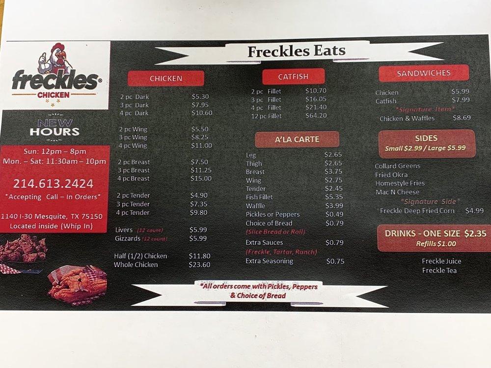 Menu at Freckles Chicken restaurant, Mesquite
