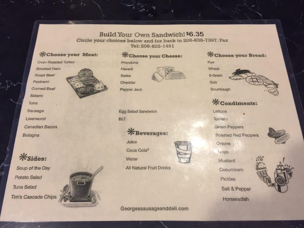 Menu at George's Sausage and Delicatessen restaurant, Seattle