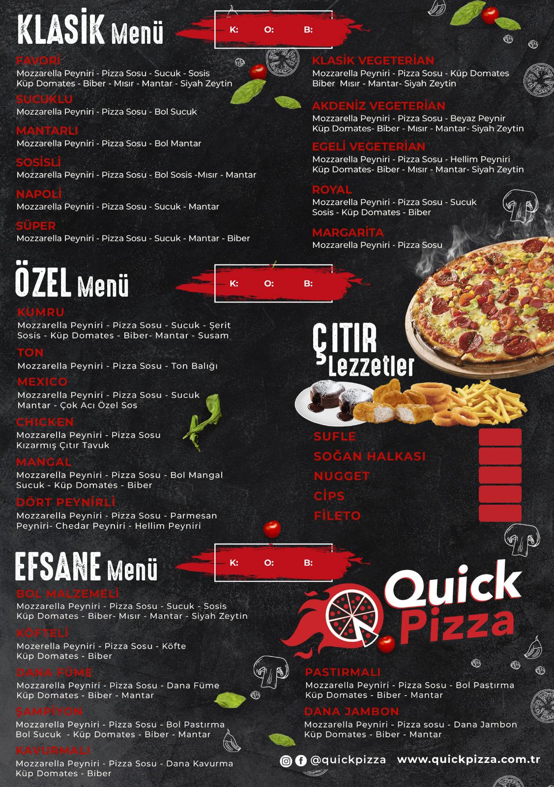 Menu at Quick Pizza İznik., Nicaea