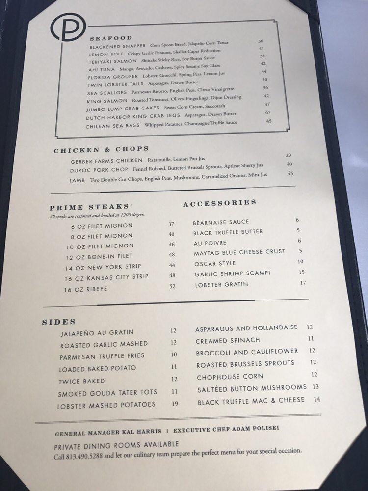 Menu at Ocean Prime steakhouse, Tampa, N Westshore Blvd