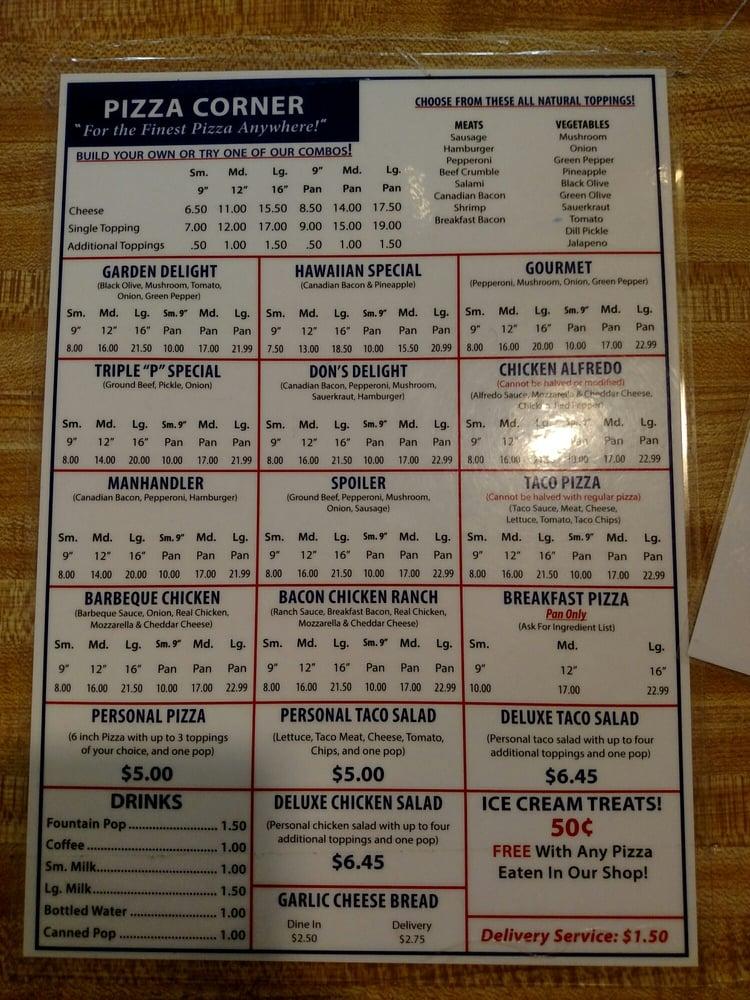 Menu at Pizza Corner Restaurant, Valley City, 202 Main St E