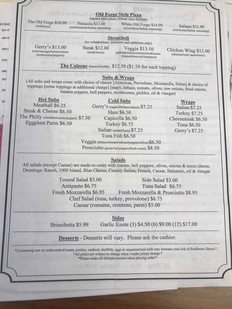 Menu at Froggy’s pizzeria, Cape Charles