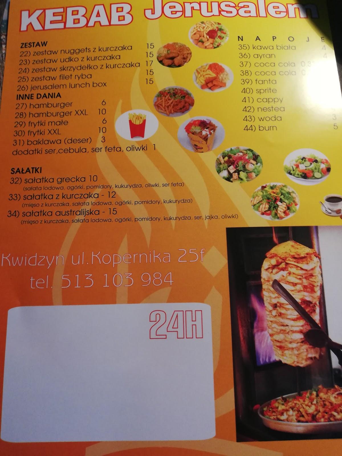 Menu at Kebab Jerusalem, Kwidzyn