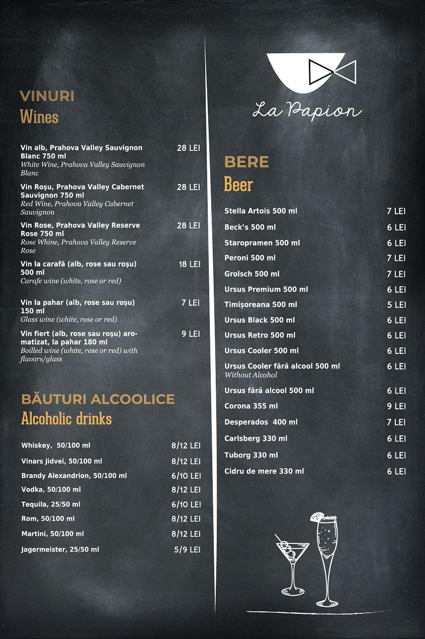 Menu at La Papion, Turda