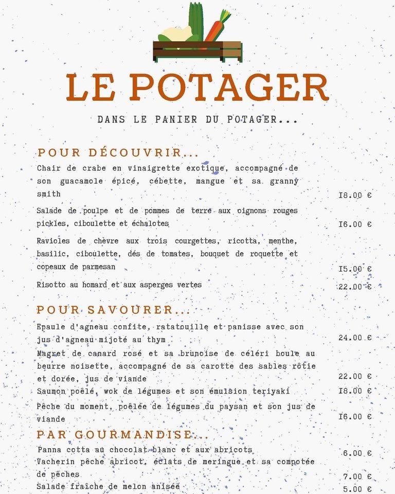 Menu at Le Potager restaurant, Antibes