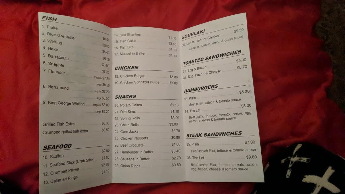 Menu at Mermaids Fish & Chips fast food, Braybrook