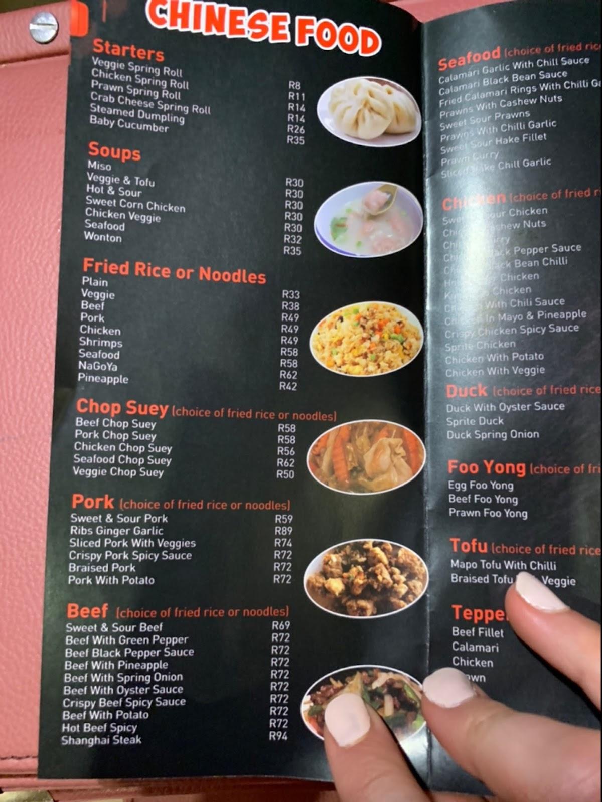 Menu at Nagoya Restaurant, Bloemfontein