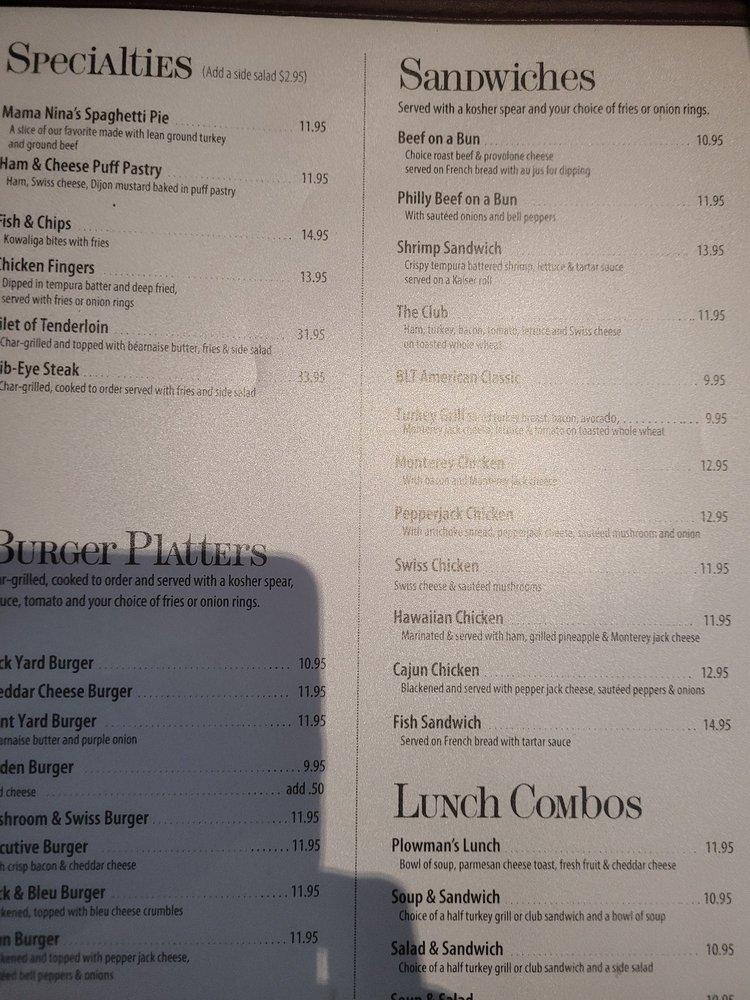 Menu at Sinclair's East restaurant, Montgomery, Vaughn Rd