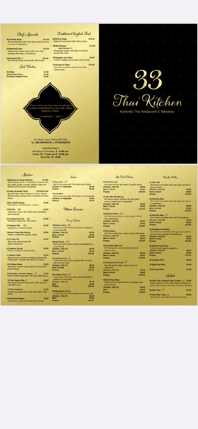 Menu at 33 Thai Kitchen restaurant, London