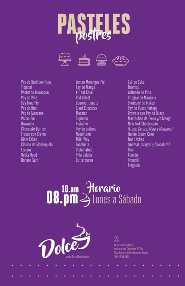 Menu at Dolce Coffee House, Valle Hermoso