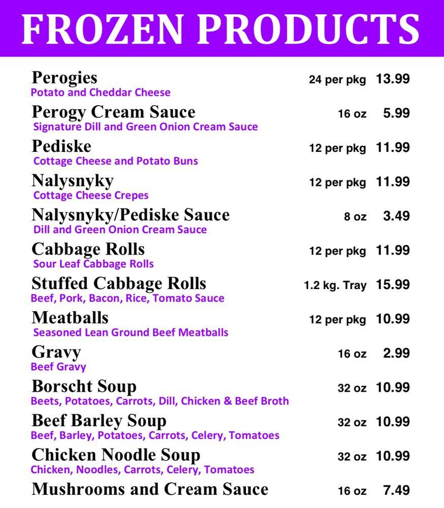 Menu at Purple perogy restaurant, Sherwood Park