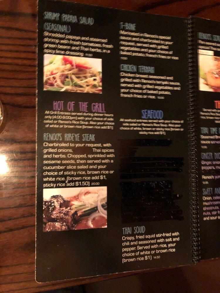 Carta del restaurante Renoo’s Thai Time, Las Cruces, US-70