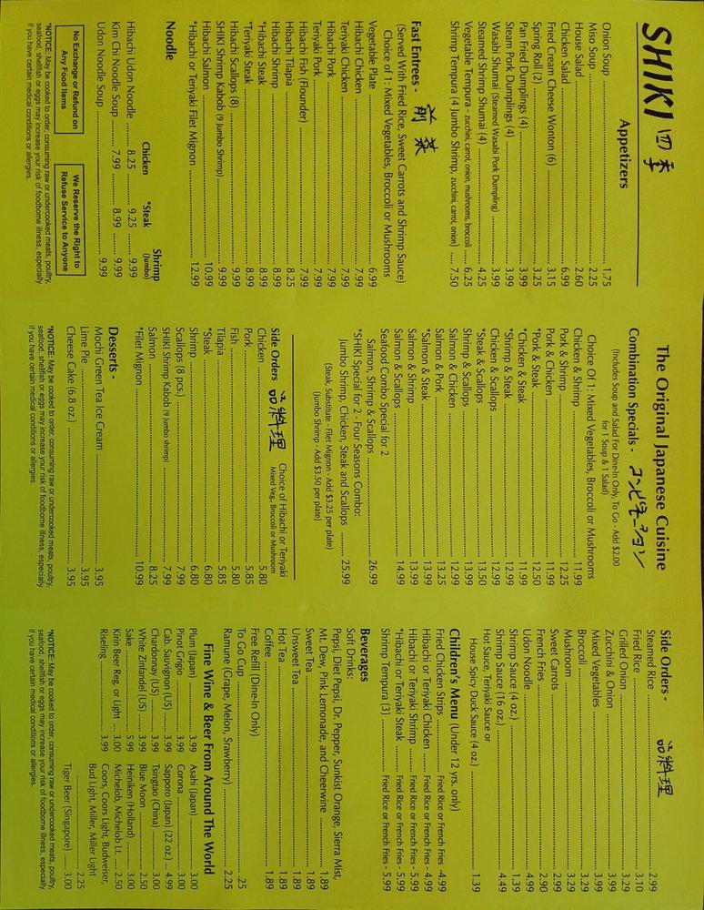 Menu at Shiki Japanese Restaurant & Sushi Bar, Statesville, E Broad St