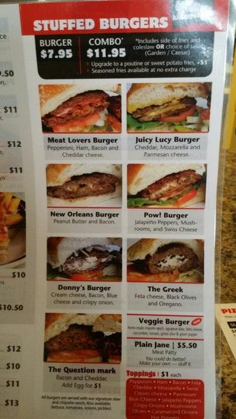 Menu at Stuffed Burgers and Pizza pizzeria, Ottawa