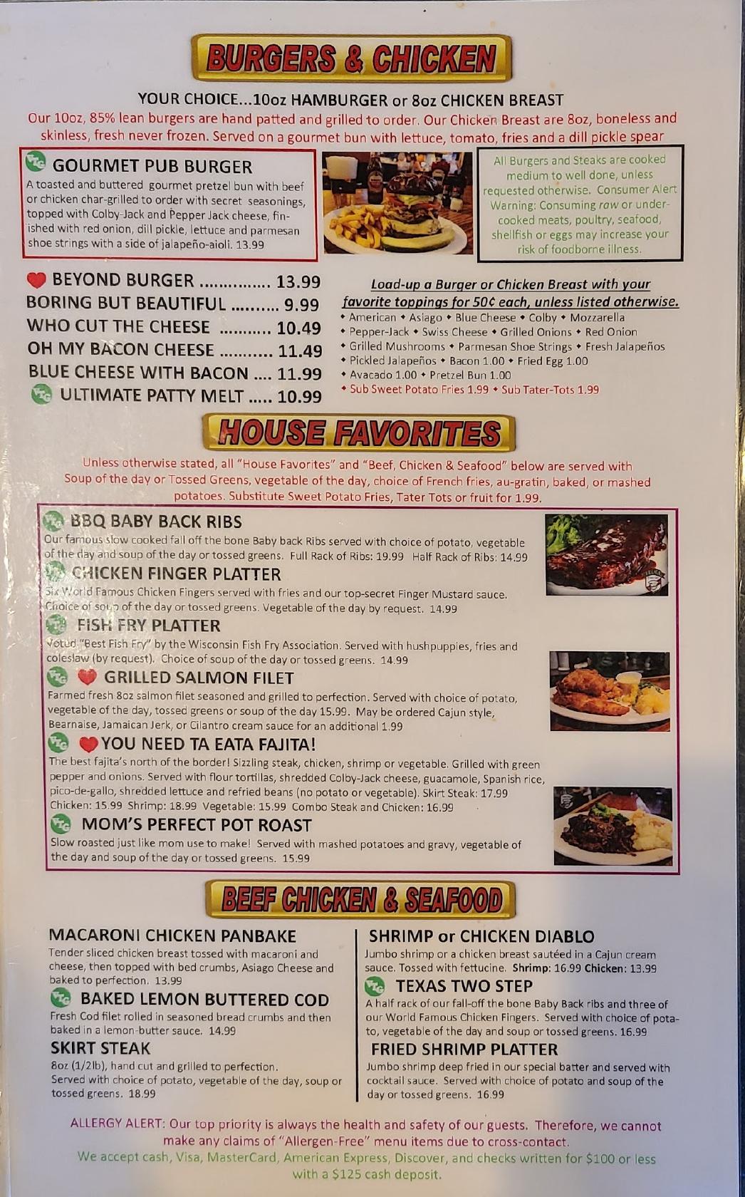Menu at Village Tavern & Grill of South Elgin pub & bar, South Elgin