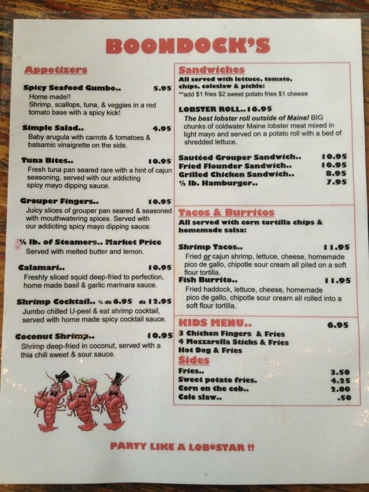 Menu at The BoonDocks Fishery restaurant, Red Bank
