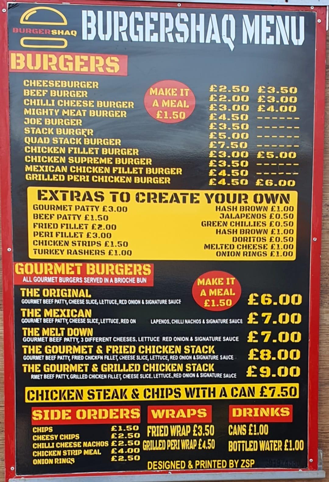 Menu at Burger Shaq restaurant, Blackburn