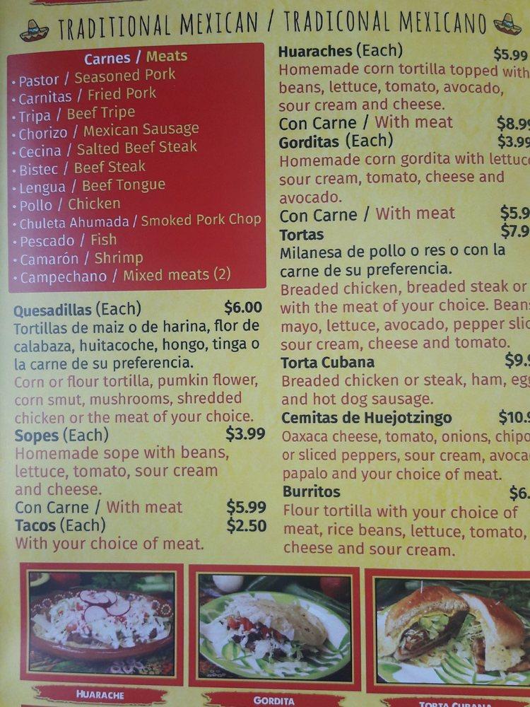 Menu at El Mercadito Mexican grocery restaurant, Newark