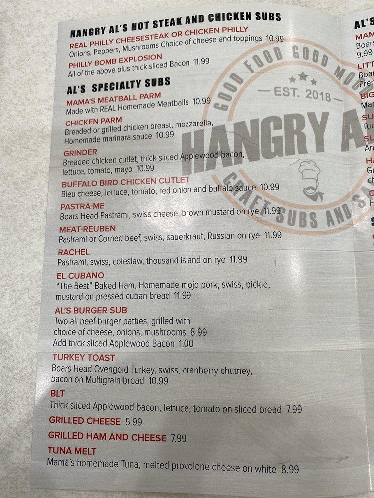 Menu at Hangry Al's restaurant, Pembroke Pines