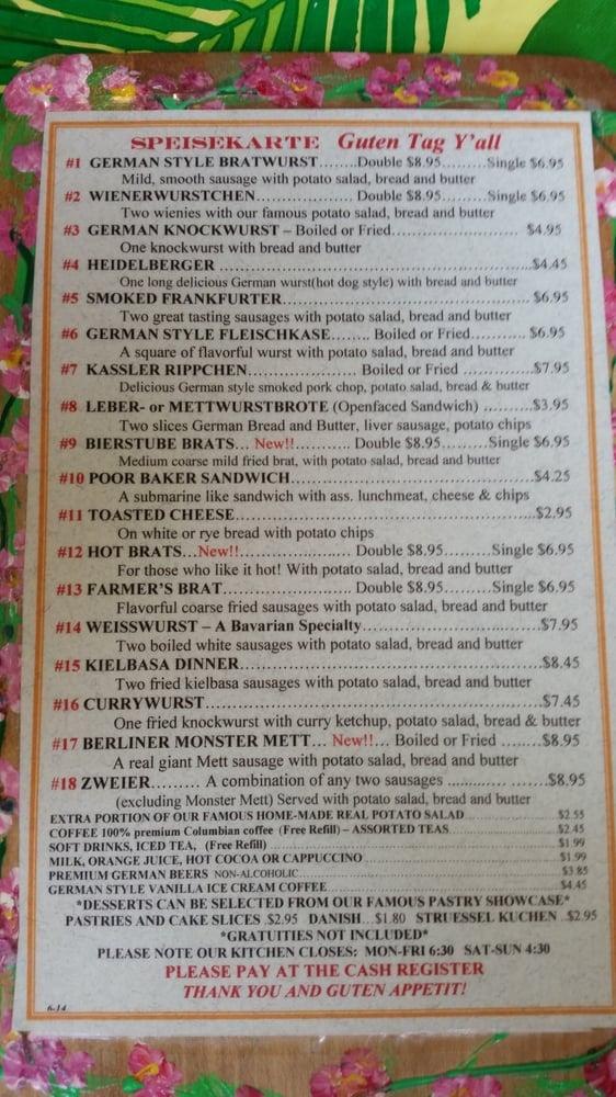 Menu at Heidelberg Haus restaurant, Indianapolis