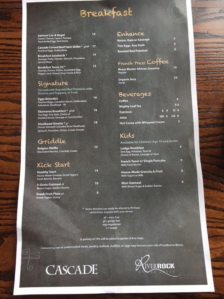 Menu at Skamania Lodge restaurant, Stevenson